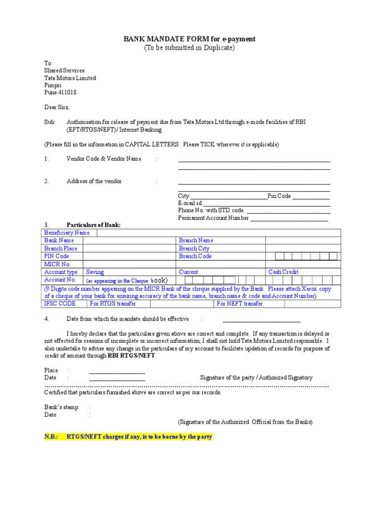 Bank Mandate Form | Download Free PDF | Cheque | Banking