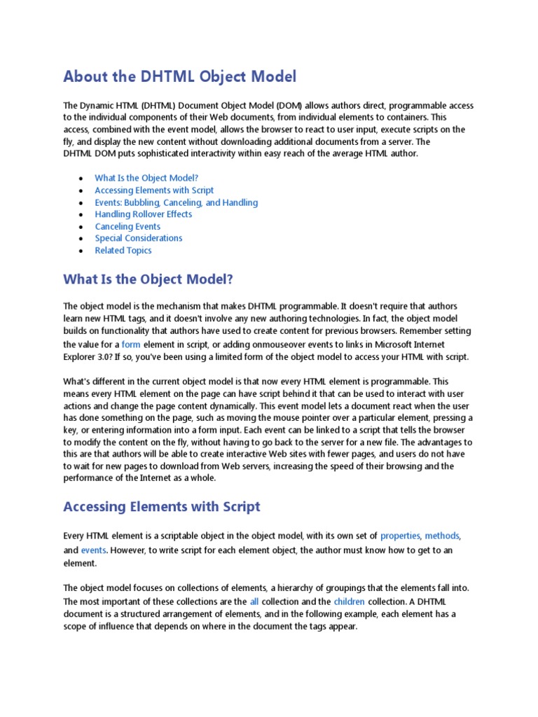 About The DHTML Object Model | Download Free PDF | Dynamic Html | Html ... About The DHTML Object Model | Download Free PDF | Dynamic Html | Html ...