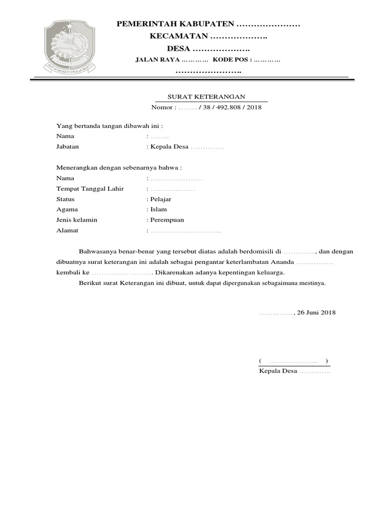 Surat Keterangan Terlambat | PDF