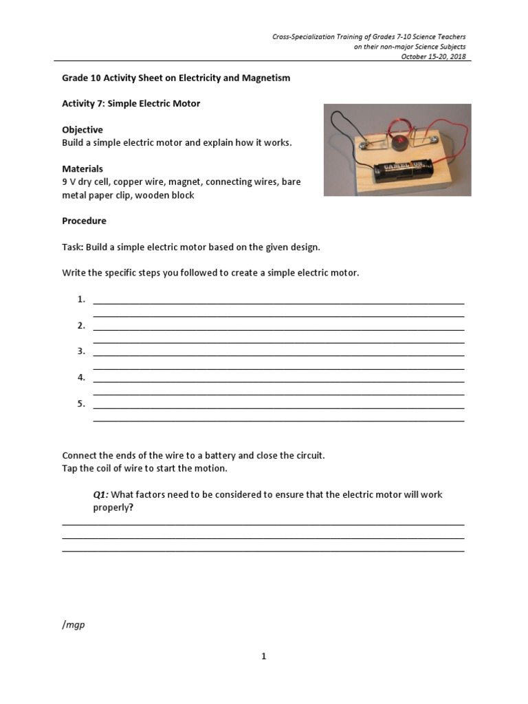 Activity 7 - Simple Electric Motor | PDF