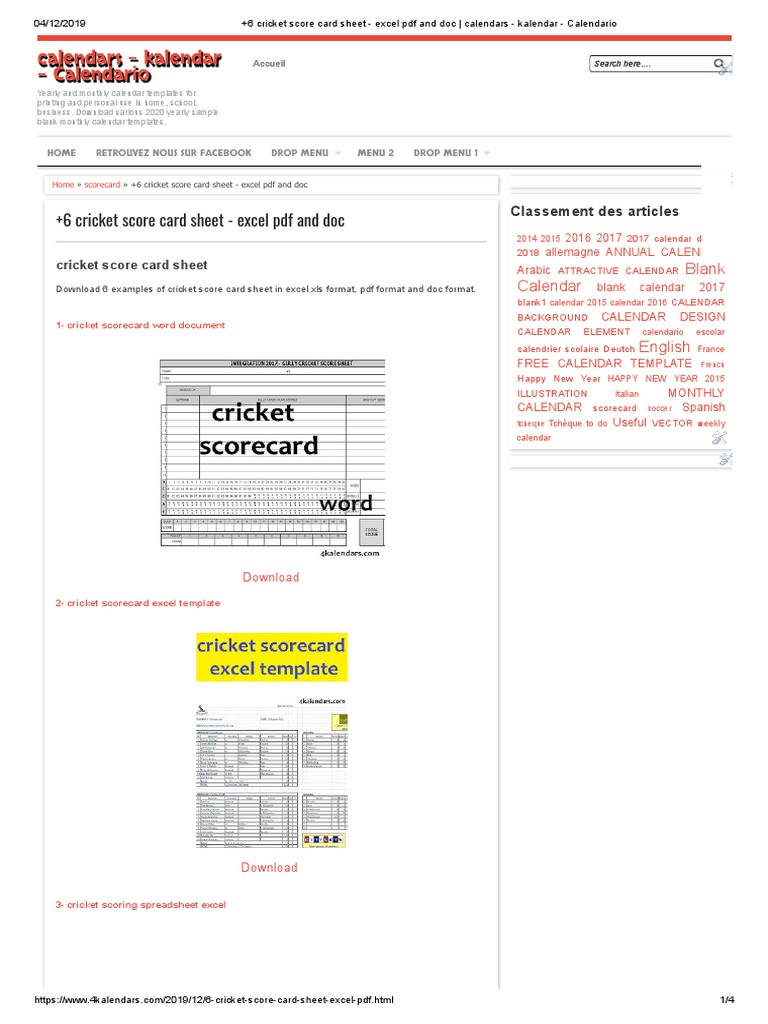 +6 Cricket Score Card Sheet - Excel PDF and Doc Format | PDF | Office ...