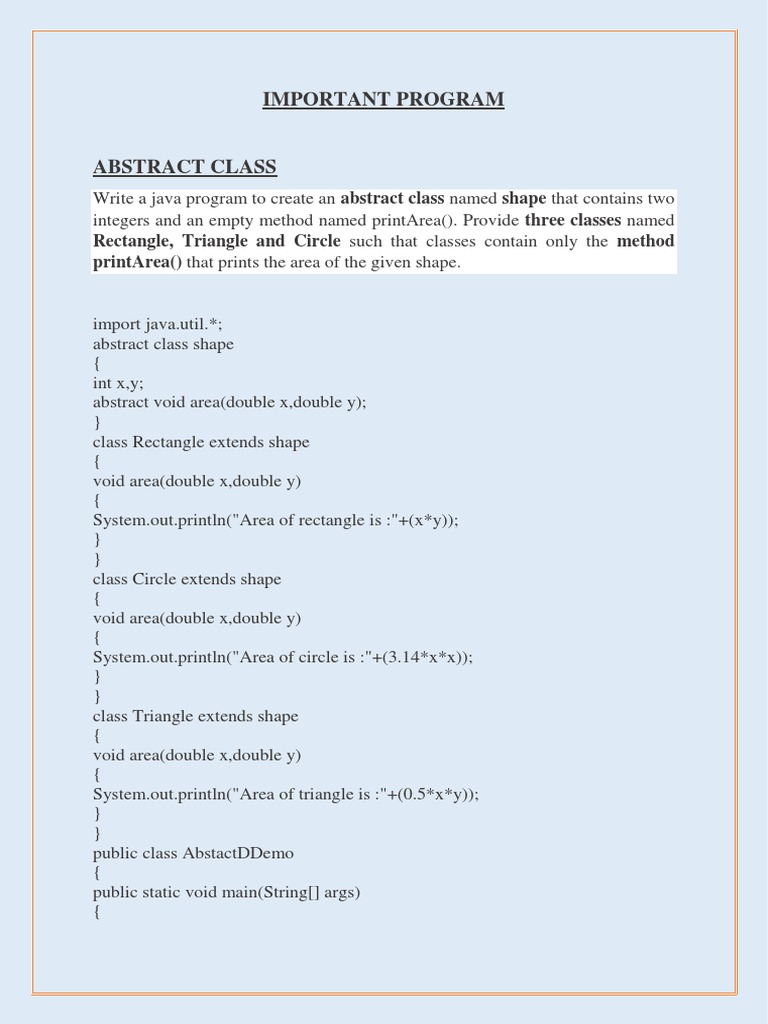 Important Program in Java | PDF | Area | Method (Computer Programming)