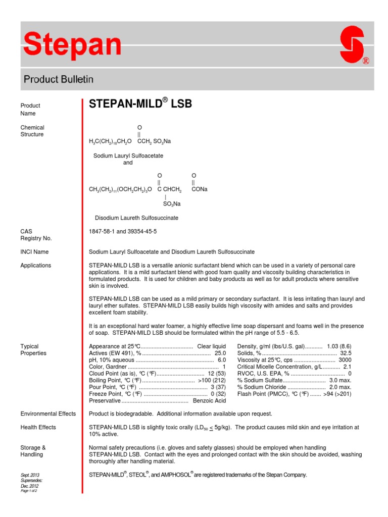 Stepan Mild LSB | PDF | Surfactant | Sodium