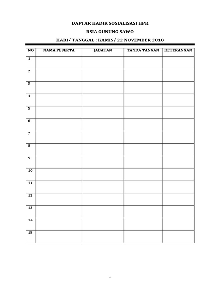 Contoh Form Absensi Sosialisasi | PDF