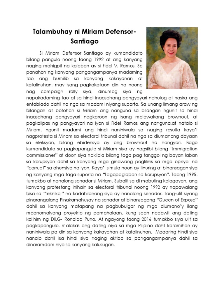 Talambuhay Ni Miriam Defensor | PDF