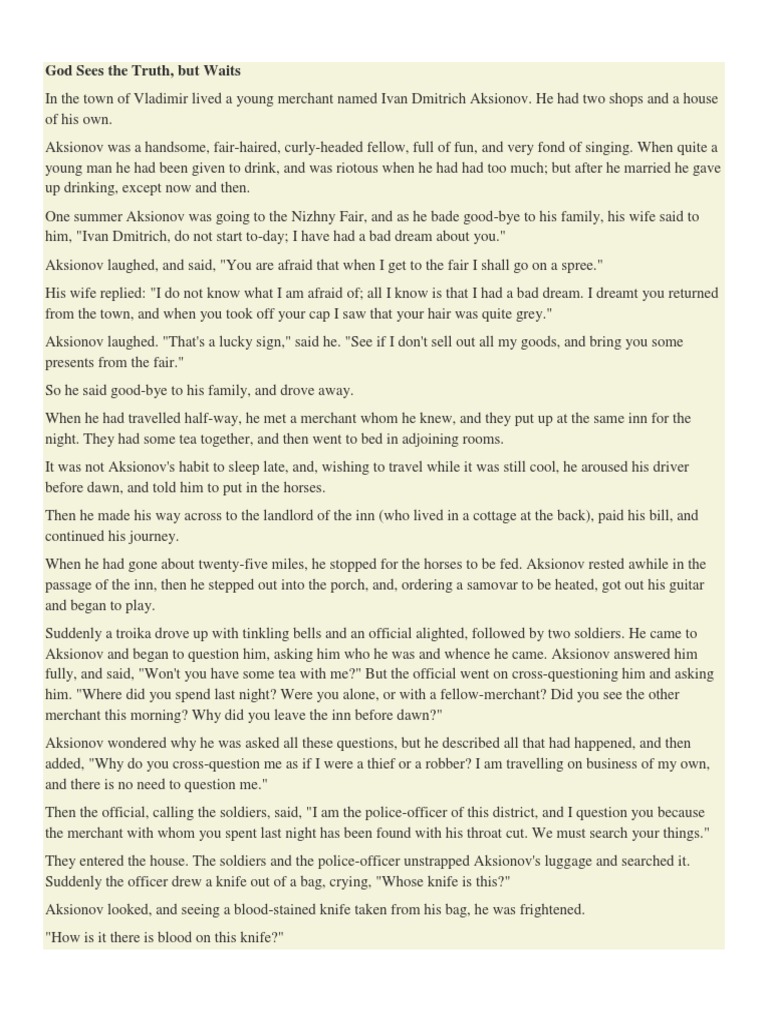 God Sees The Truth But Waits Analysis | PDF