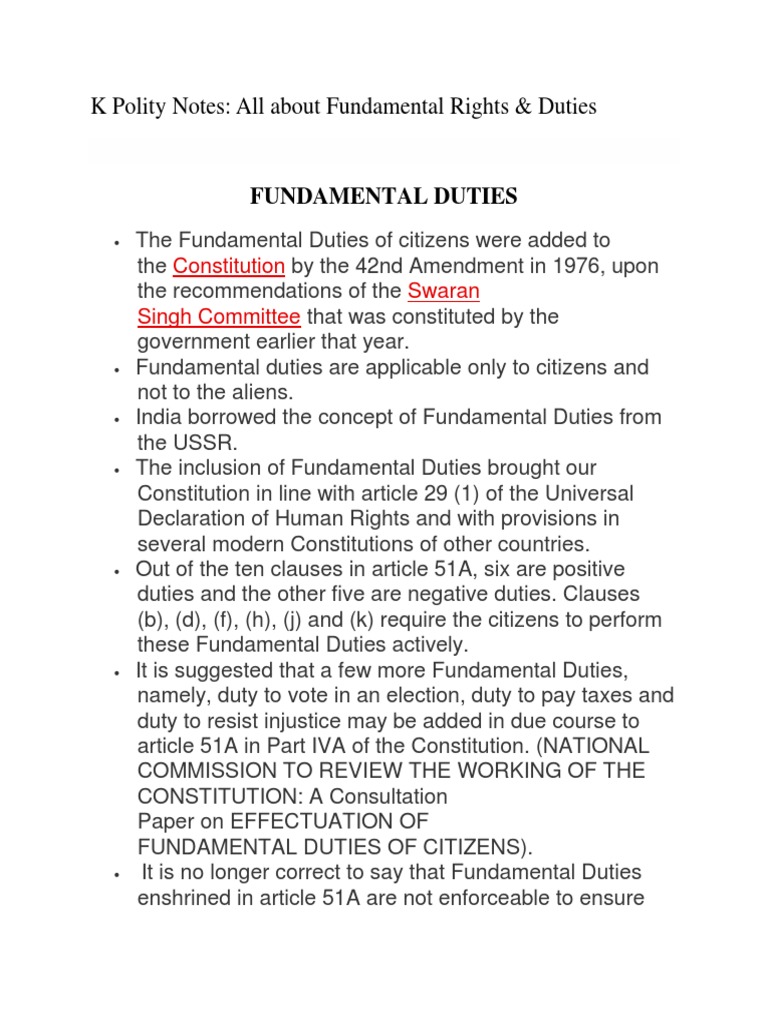 Fundamental Duties | PDF | Legal Documents | Government Information