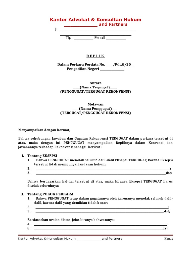 Contoh Replik Penggugat | PDF