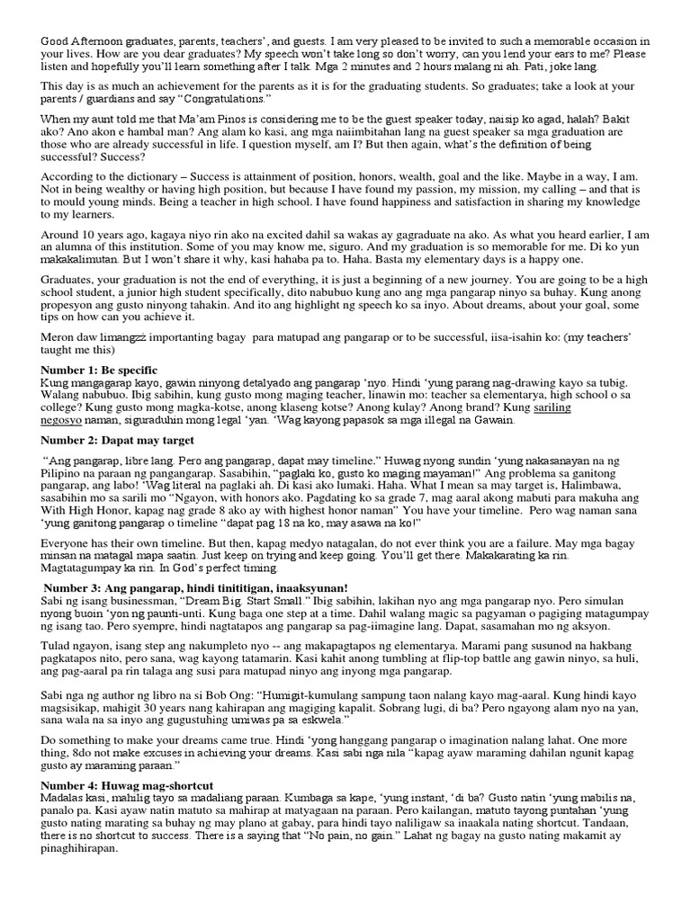 Sample Graduation Speaker Speech | PDF
