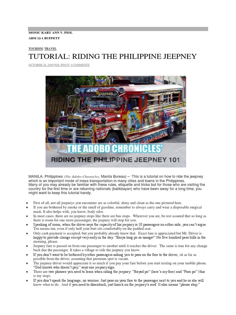 Article About Jeepney in The Philippines | PDF