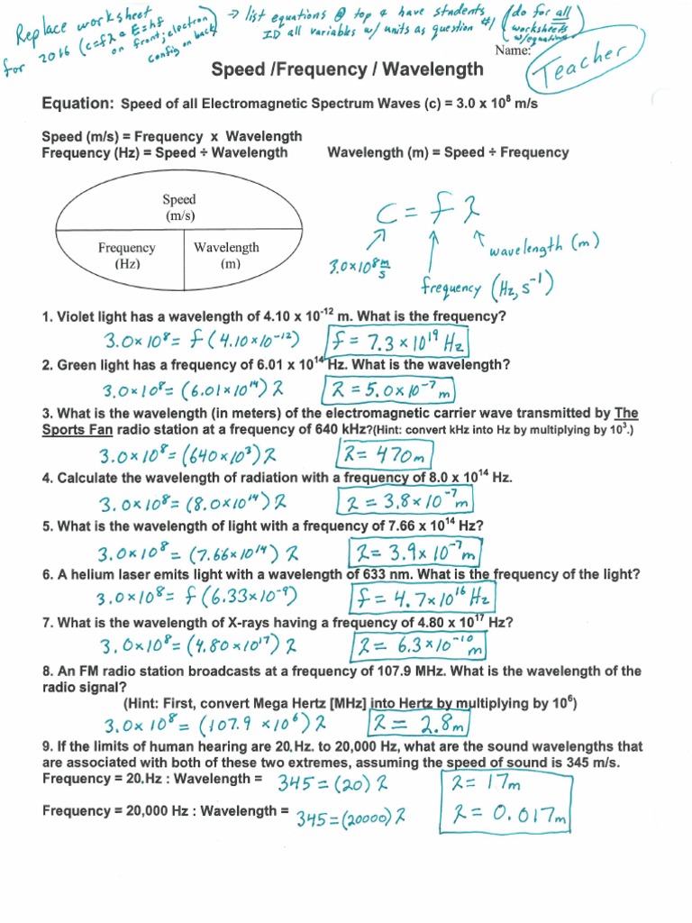 ChemE - Frequency Wavelength Worksheets Answers PDF | PDF