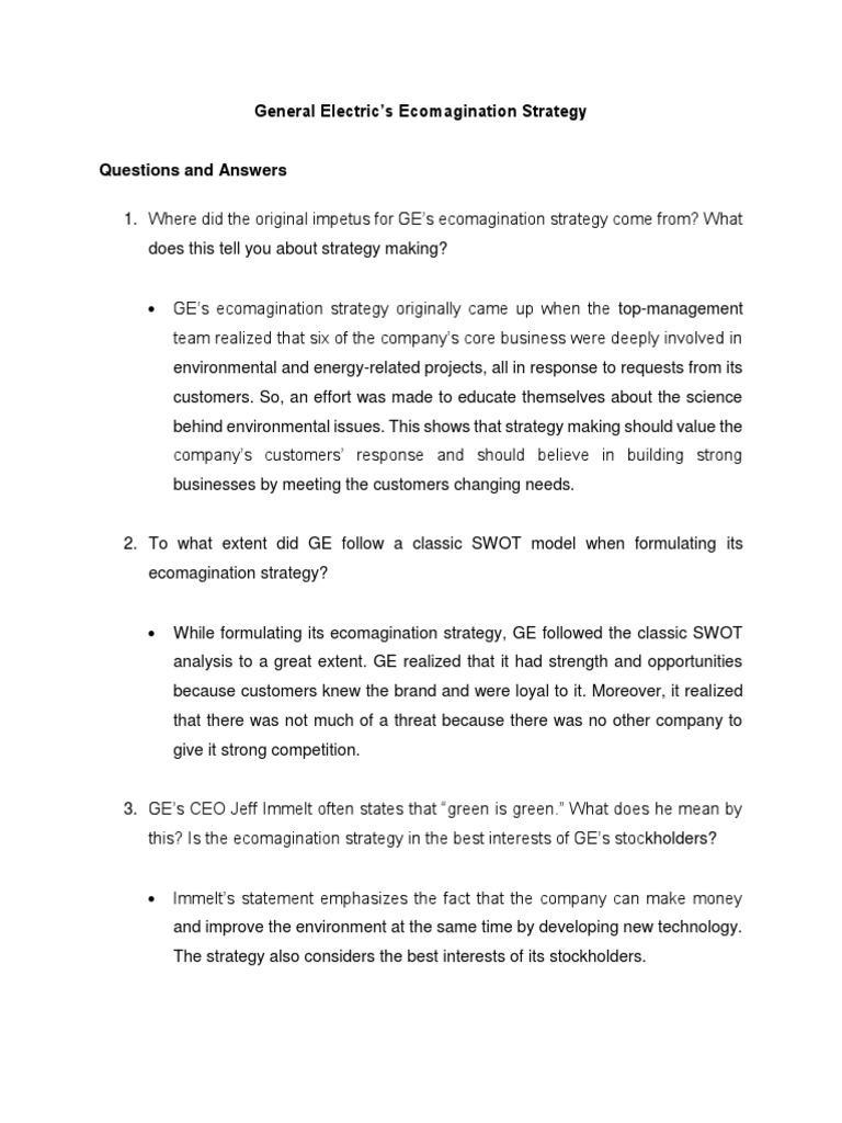 General Electrics Ecomagination Strategy Case Study | PDF | General ...
