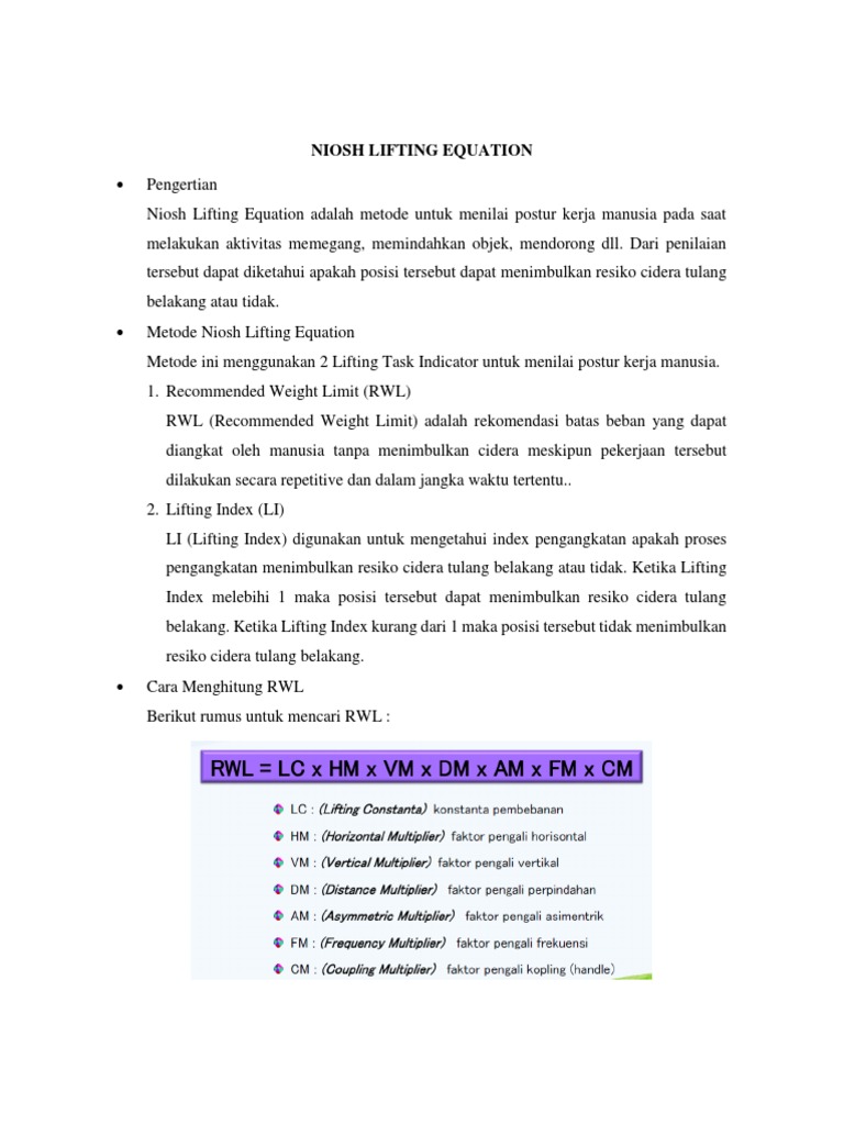 Metode NIOSH Lifting untuk Penilaian Beban | PDF | Metode & Bahan Ajar ...