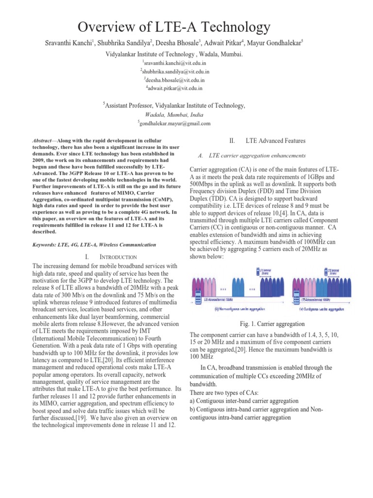 Overview of LTE-A Technology | PDF | Lte Advanced | 4 G