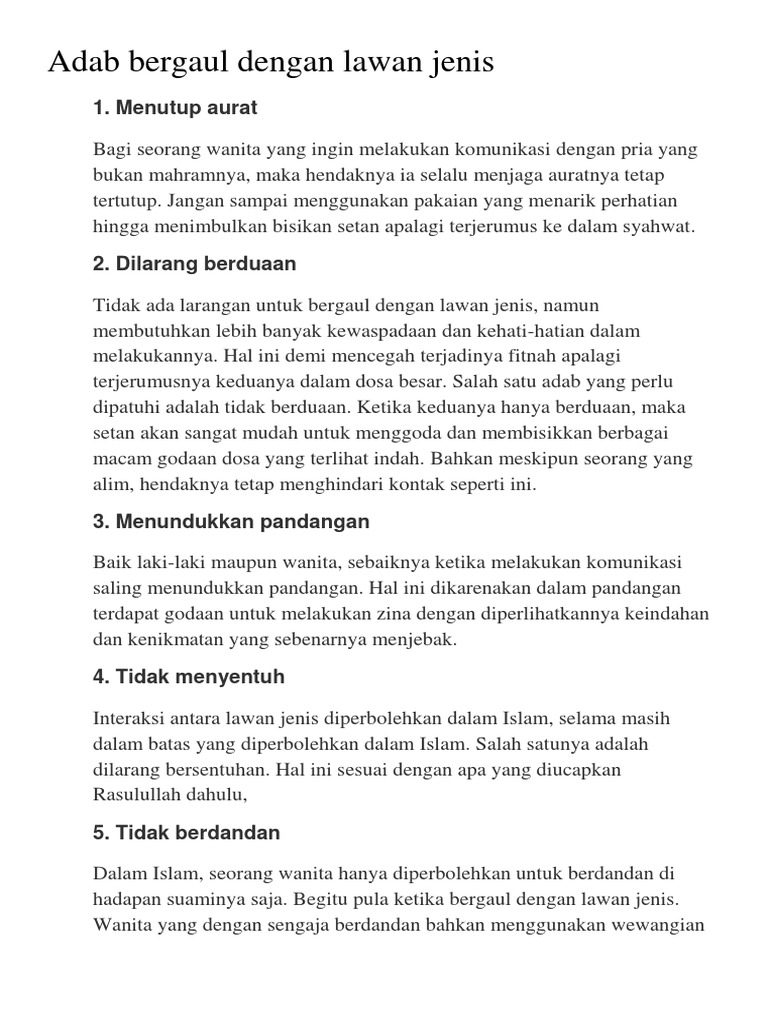 Adab Bergaul Dengan Lawan Jenis | PDF | Ilmu Sosial | Pengembangan Diri