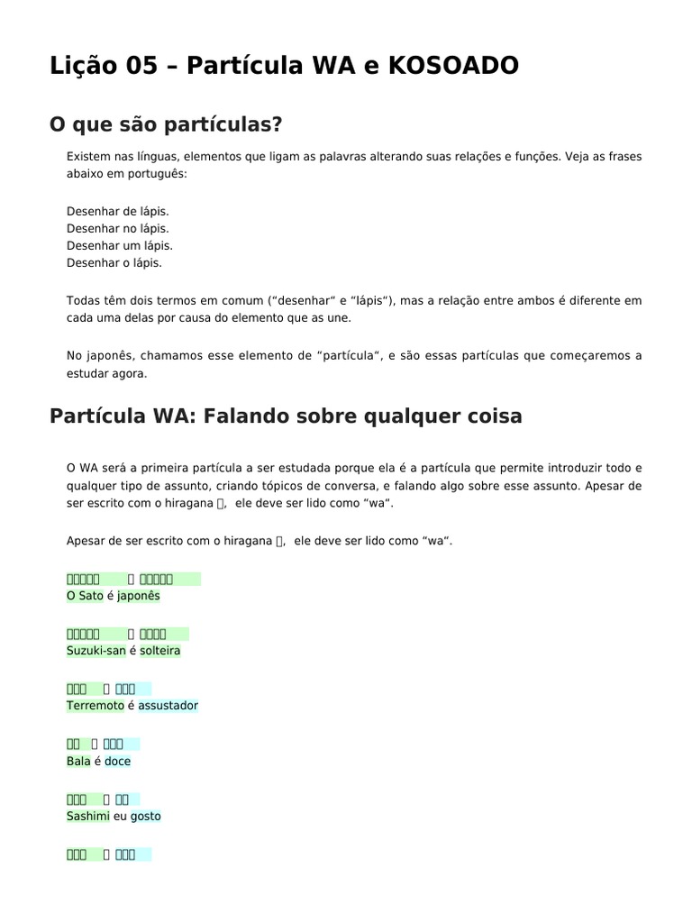 Particula Wa e Kosoado | Download grátis PDF | Japonês (idioma) | Idiomas