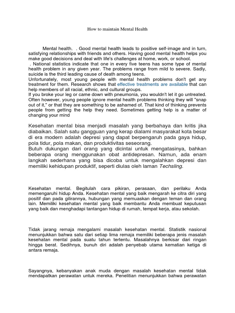 How To Maintain Mental Health | PDF | Pengembangan Diri