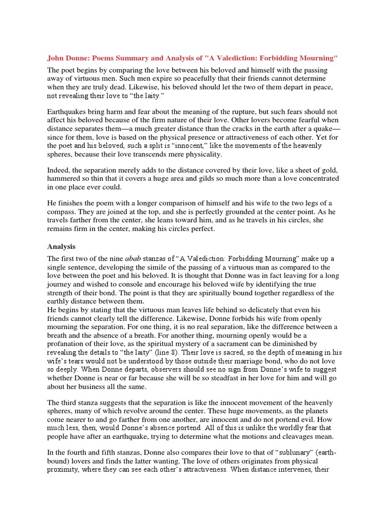 A Valediction Forbidding Mourning | PDF | Metre (Poetry) | Love