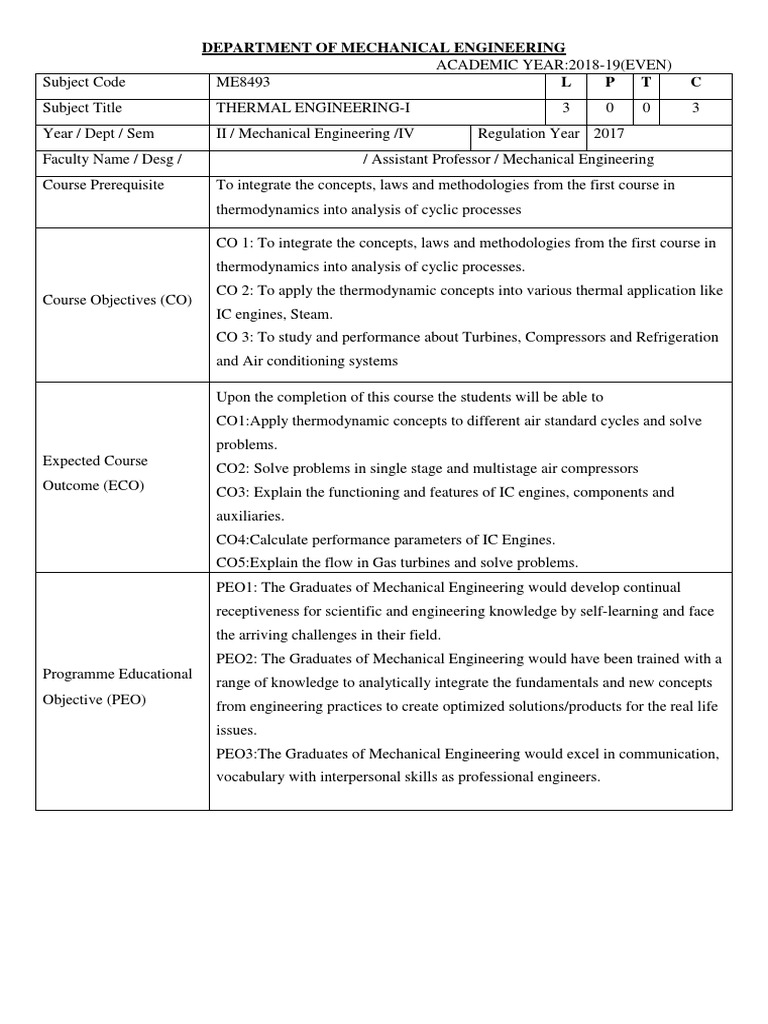 TE-I Lesson Plan | PDF | Internal Combustion Engine | Diesel Engine
