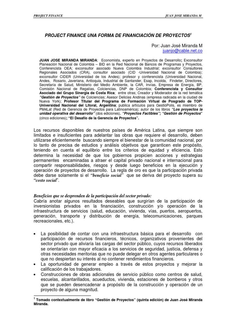 Project Finance Financiacion de Proyectos | PDF | Deuda ...
