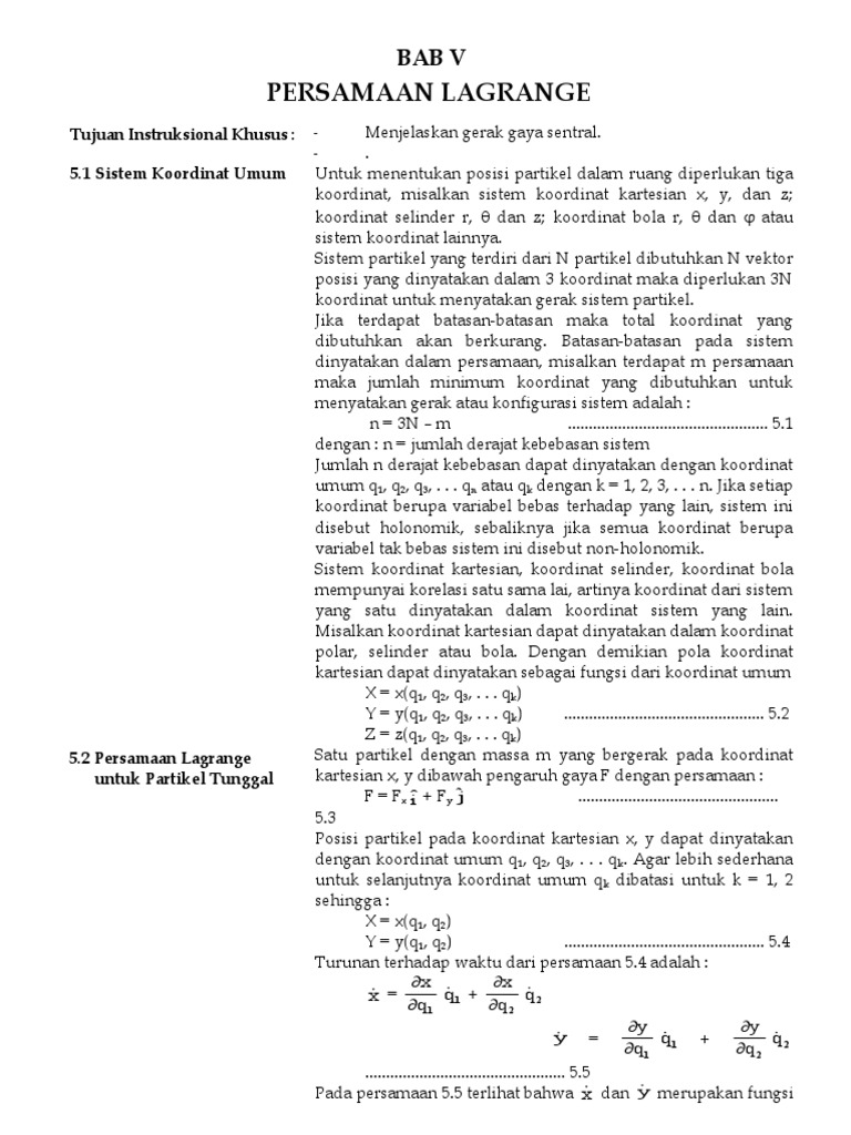 BAB V Persamaan Lagrange | PDF