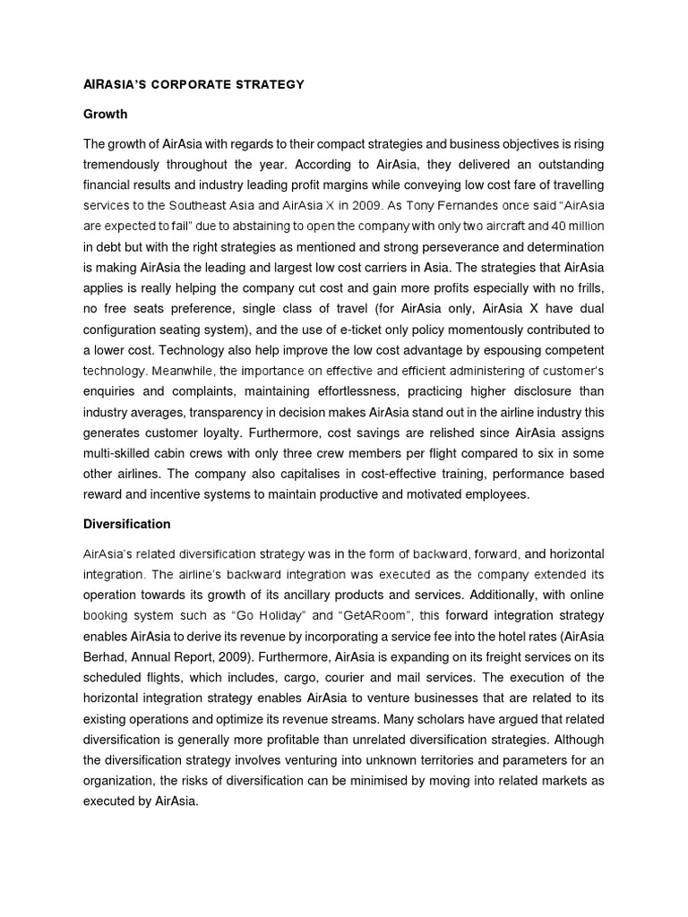AirAsia's Corporate Strategy Overview | PDF | Low Cost Carrier | Airlines