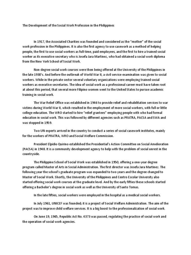 The Development of The Social Work Profession in The Philippines | PDF ...