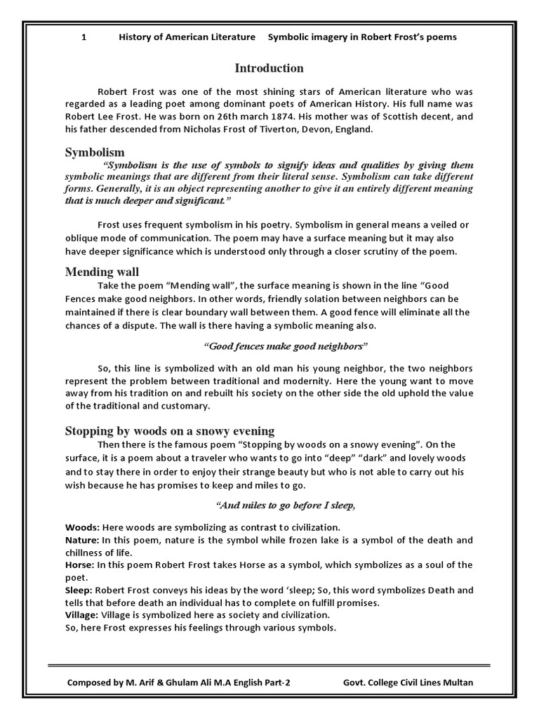 Symbolism in Frost's Poems | PDF | Symbolism (Arts) | Hatred