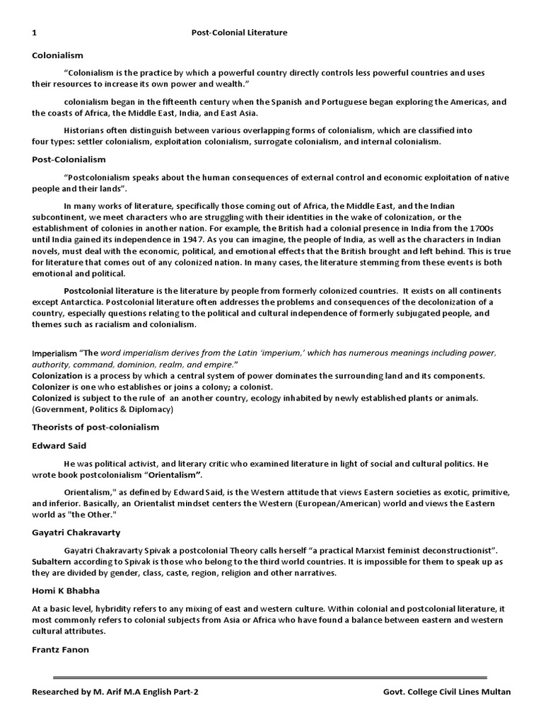 Understanding Post-Colonial Literature | PDF | Postcolonialism ...