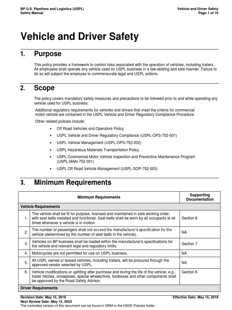 USPL Vehicle and Driver Safety Manual | PDF | Driving | Vehicles