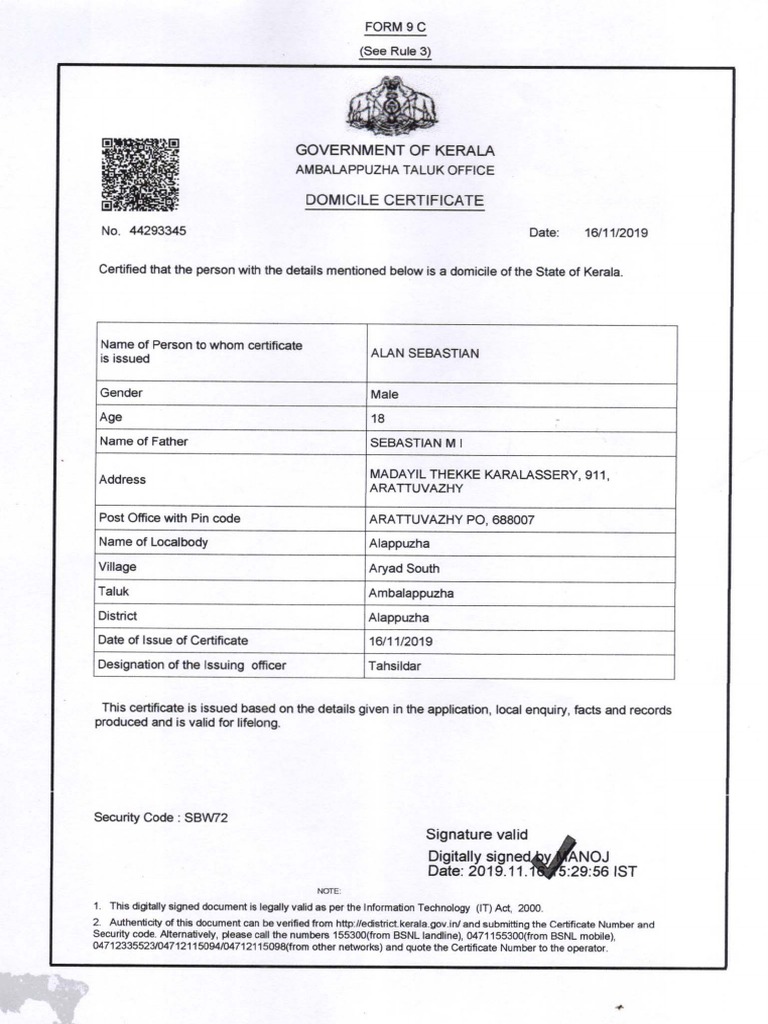 Domicile Certificate Model | PDF