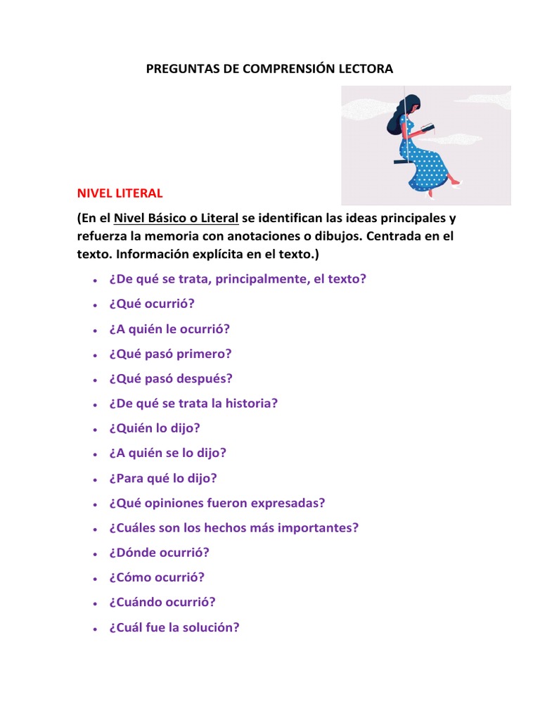 Preguntas de Comprensión Lectora | PDF | Comprensión lectora | Autor