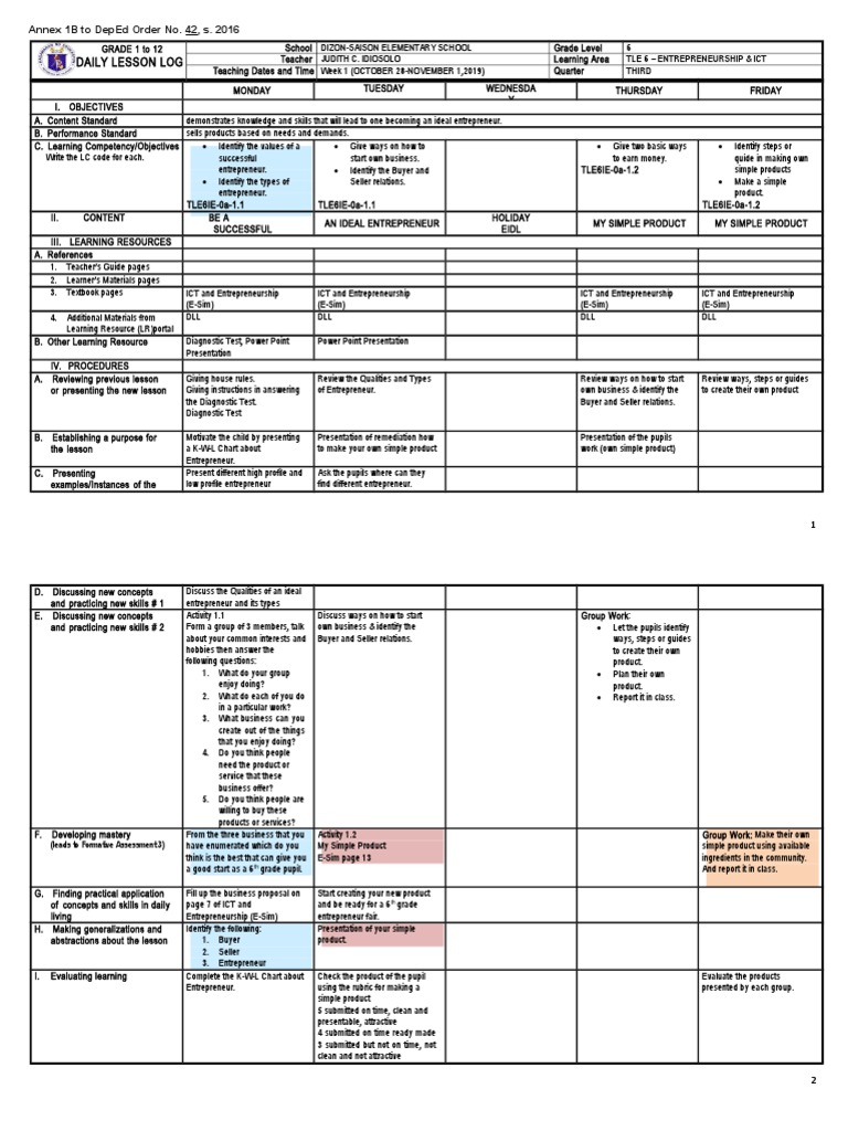 DLL Tle-Ict Week 1-10 | PDF | Educational Technology | Teachers