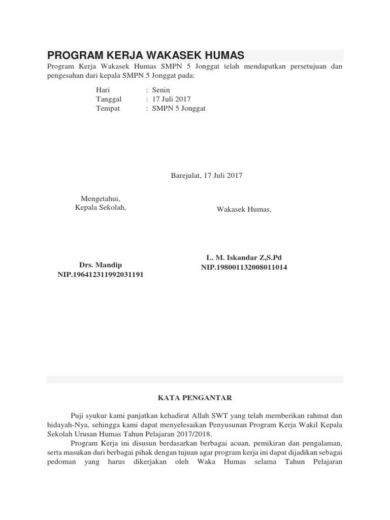 Program Kerja Wakasek Humas | PDF