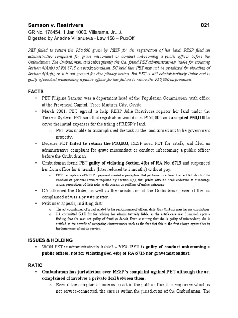 021 Samson v. Restrivera PDF | PDF | Fraud | Complaint