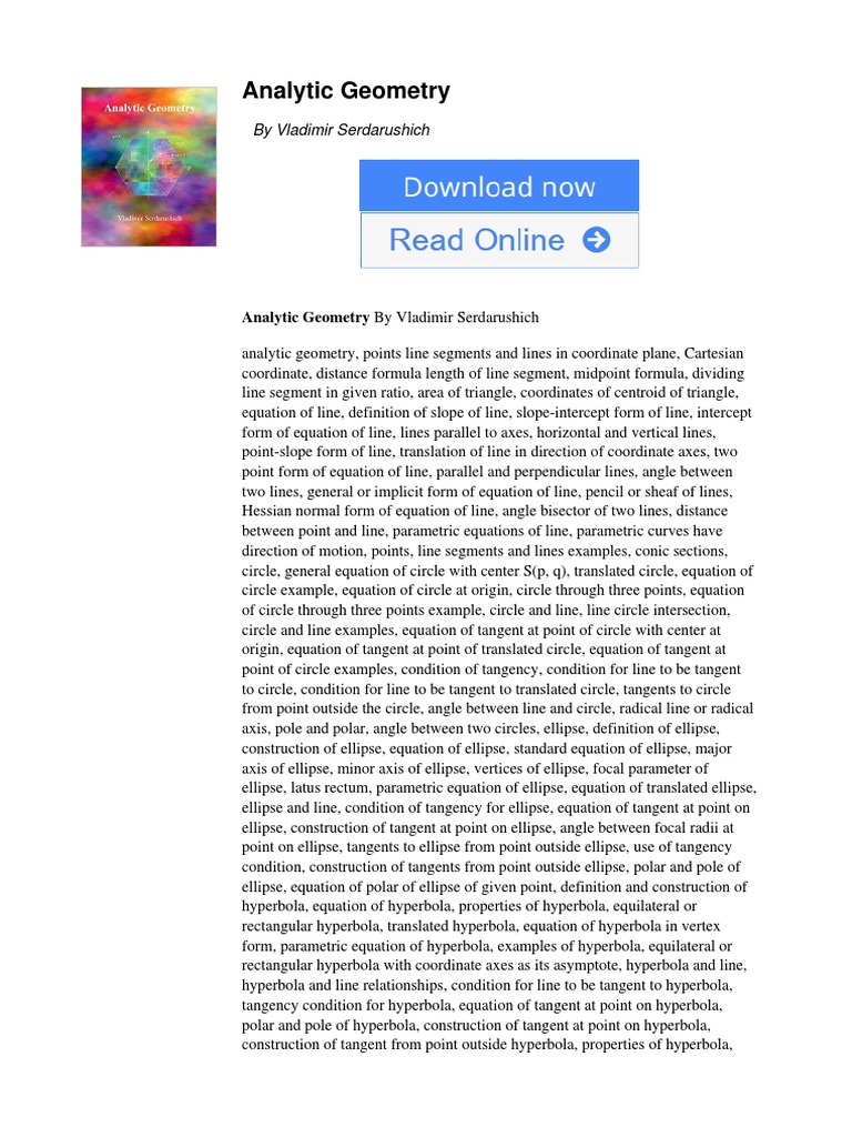 Analytic Geometry | PDF | Ellipse | Line (Geometry)