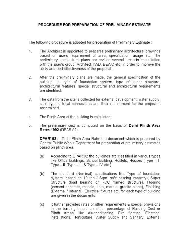 Preliminary Estimate Preparation Guide | PDF | Specification (Technical Standard) | Cost