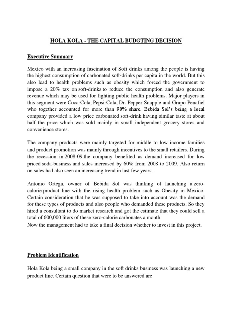 Hola Kola Case Study Solutions | PDF | Net Present Value | Internal Rate Of Return