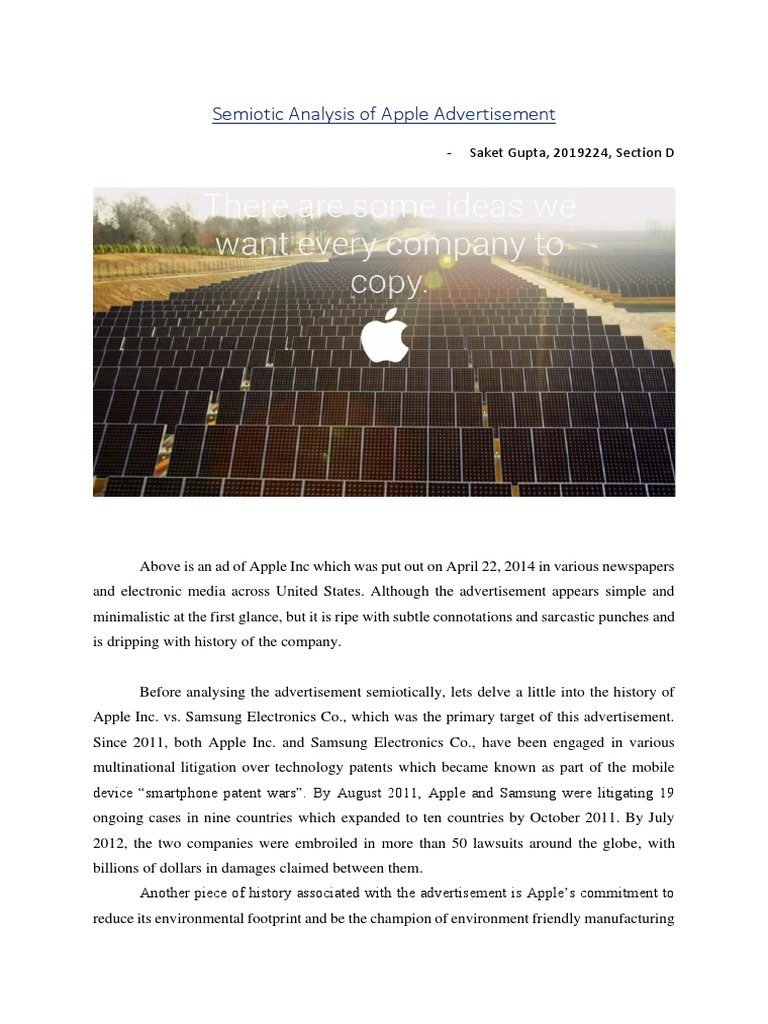 Semiotics Assignment Apple Advertisement | PDF | Apple Inc. | Samsung Electronics