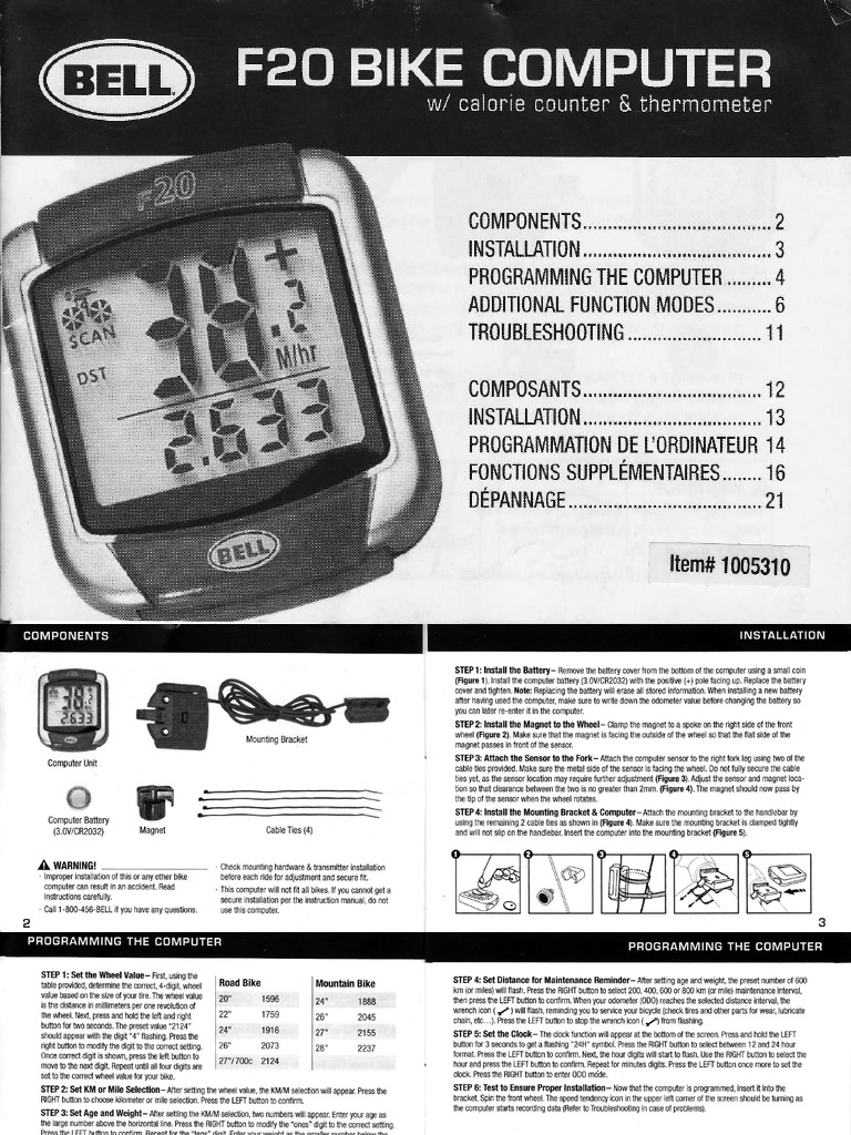 Bell F20 Bike Computer PDF | PDF | Consumer Goods | Consumer Electronics