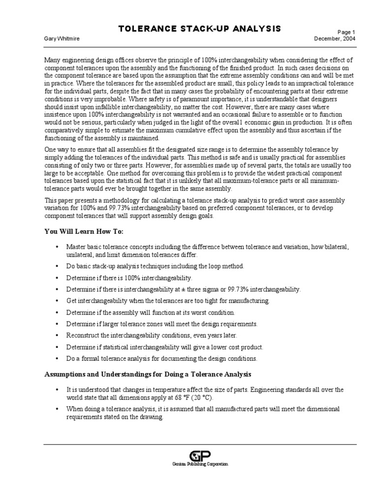 Tolerance Stack-Up Analysis Complete Paper | PDF | Engineering ...