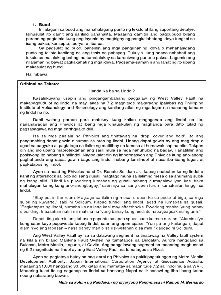 Halimbawa NG Buod | PDF