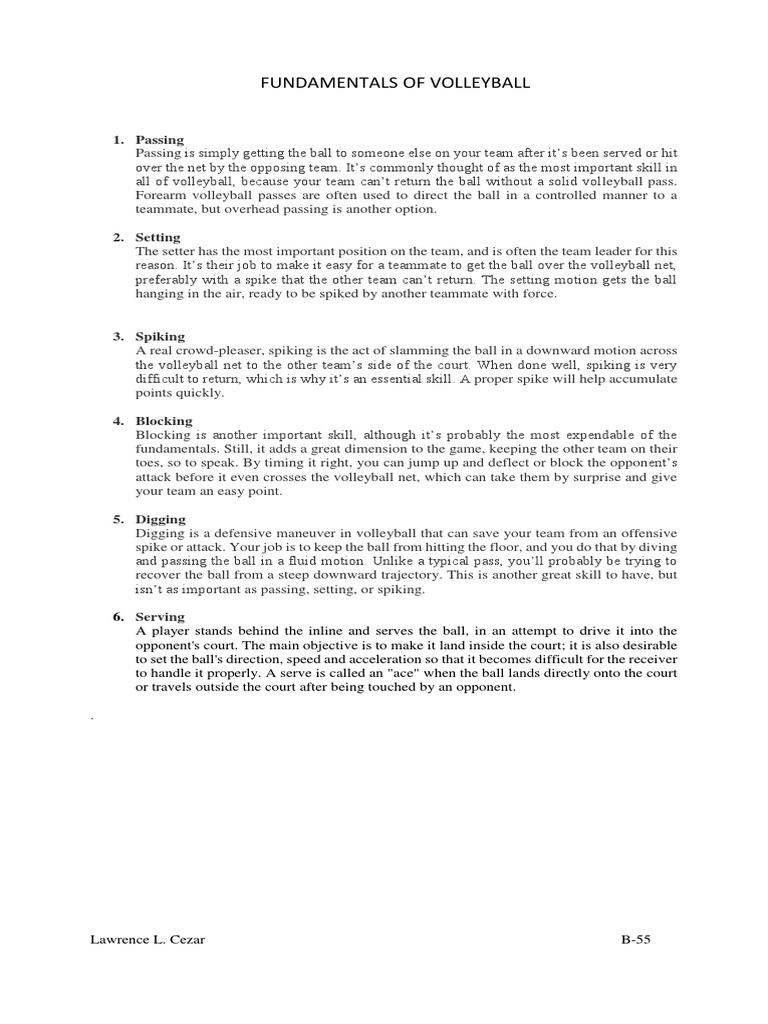 Fundamentals of Volleyball | PDF | Volleyball | Games Of Physical Skill