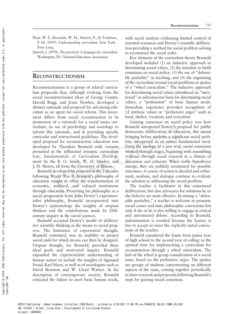 Reconstructionism | PDF | John Dewey | Curriculum