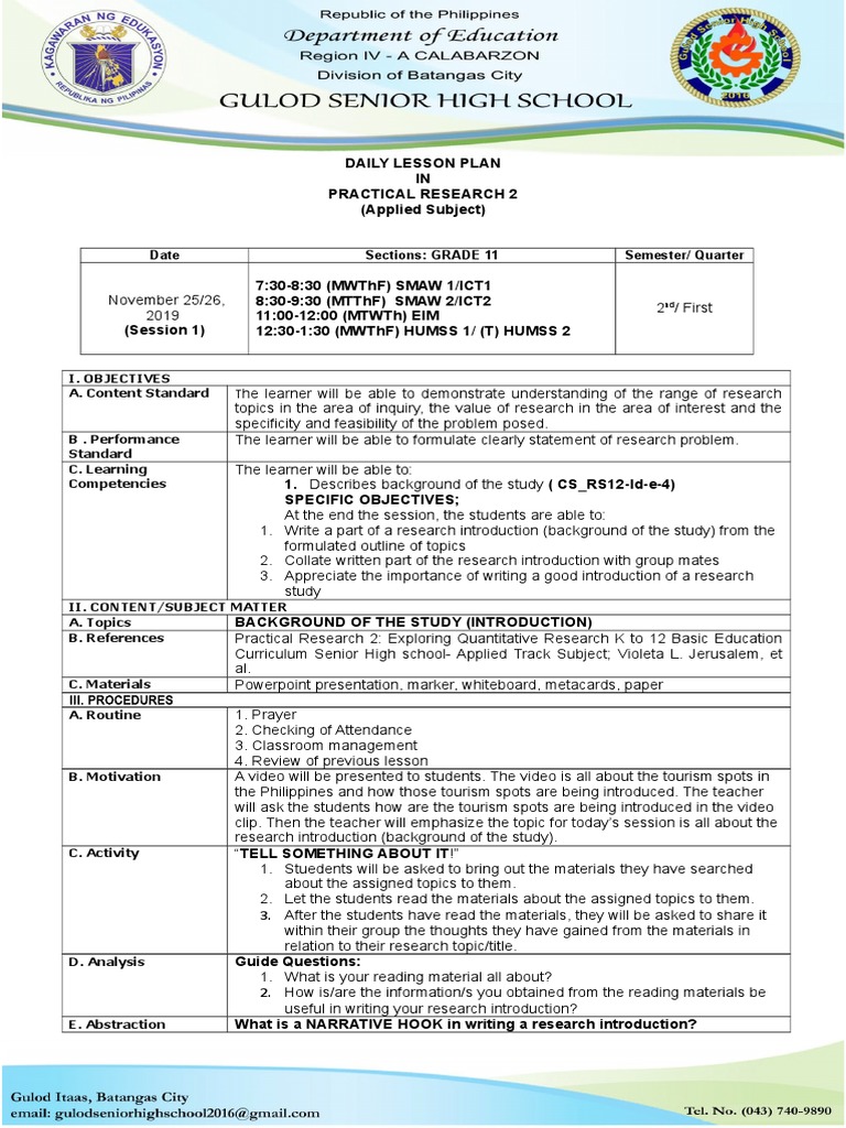 Practical Research 2 Sample DLP | Download Free PDF | Lesson Plan ...
