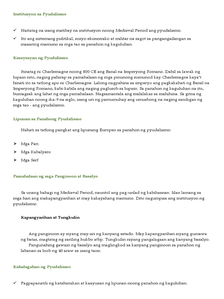 Institusyon Sa Pyudalismo | PDF