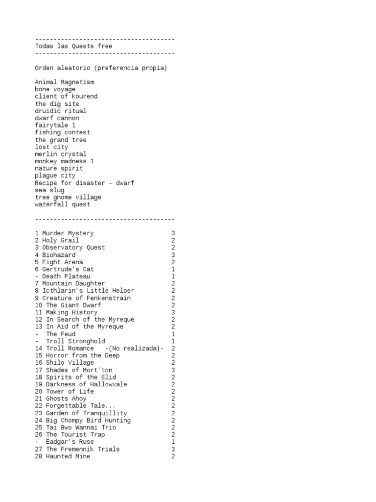 RuneScape Free Quests Guide | PDF
