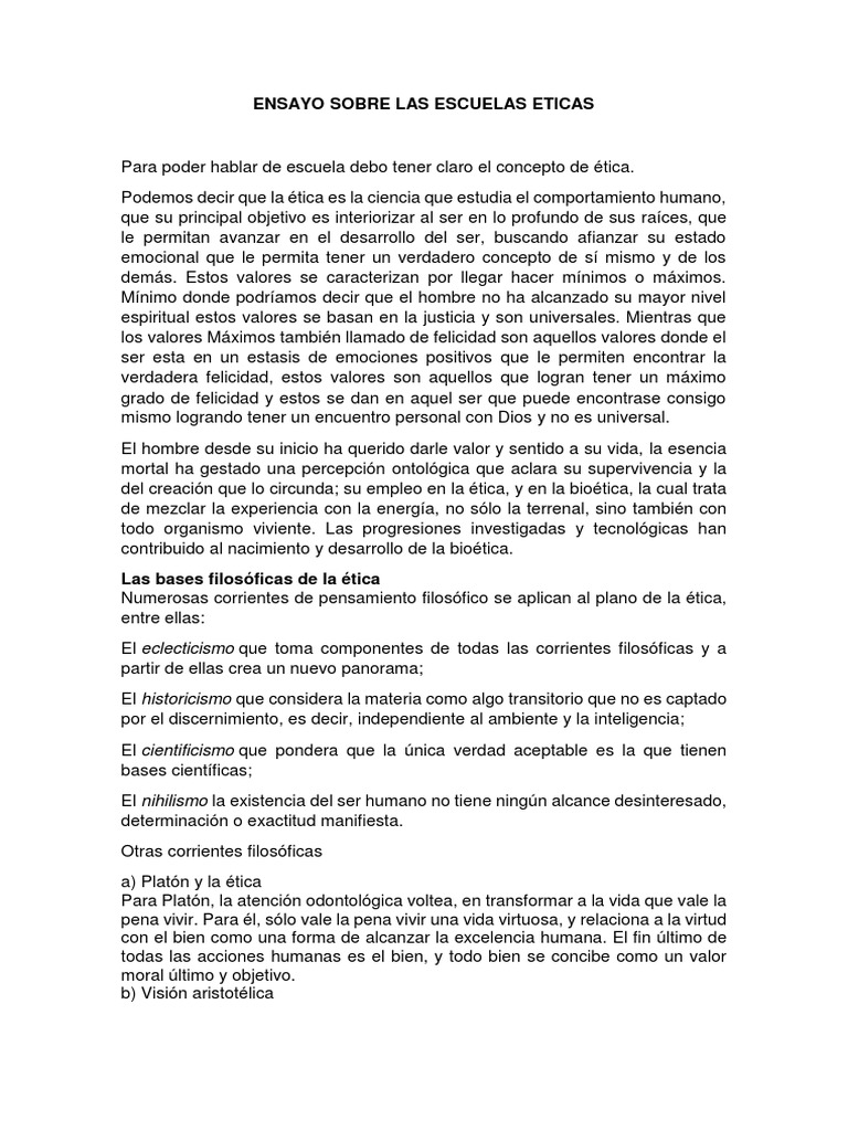 Ensayo Sobre Las Escuelas Eticas | PDF | Utilitarismo | Moralidad