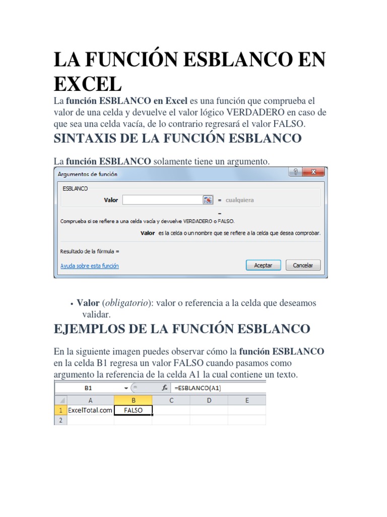 La Función ESBLANCO en Excel | PDF