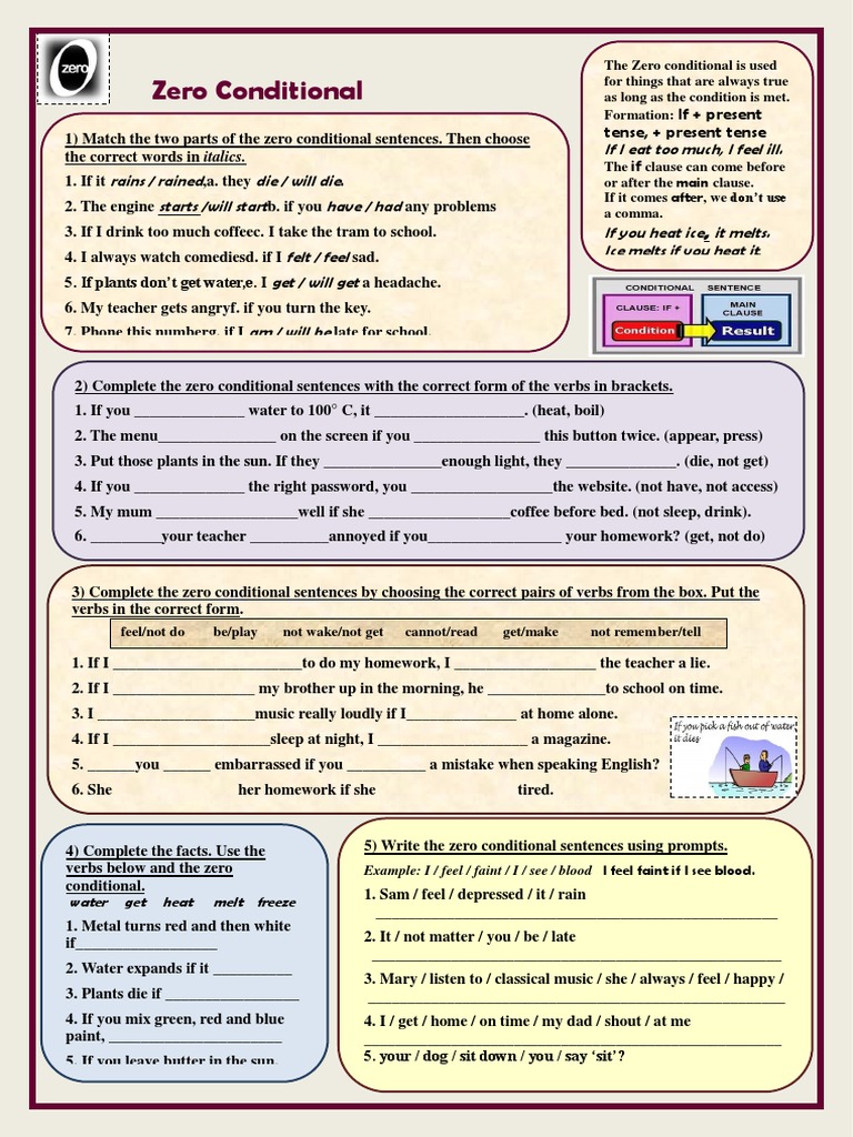Zero Conditional Exercises Grammar Drills Grammar Guides | PDF ...